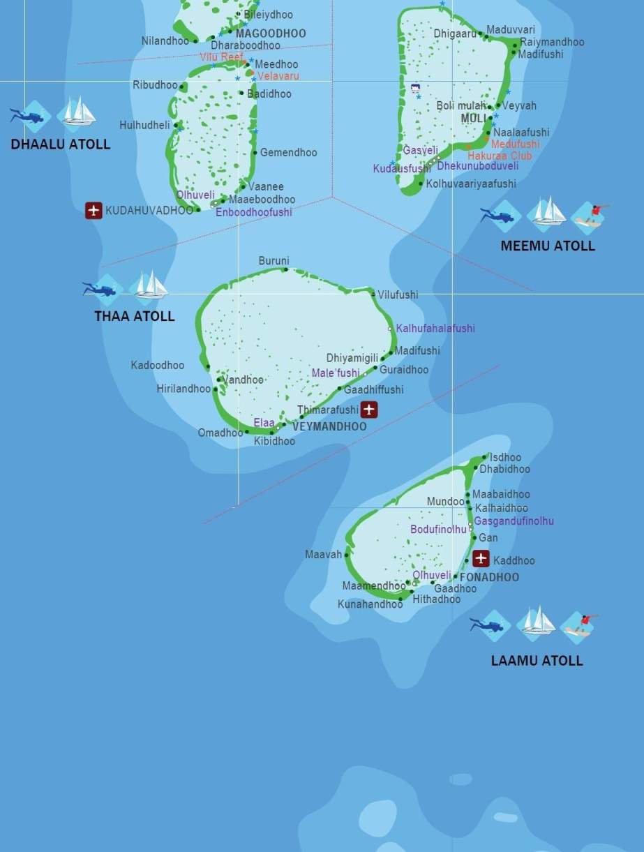 {:th}แผนที่หมู่เกาะมัลดีฟ{:}{:en}Maldives Map{:} - PALAPILII-THAILAND